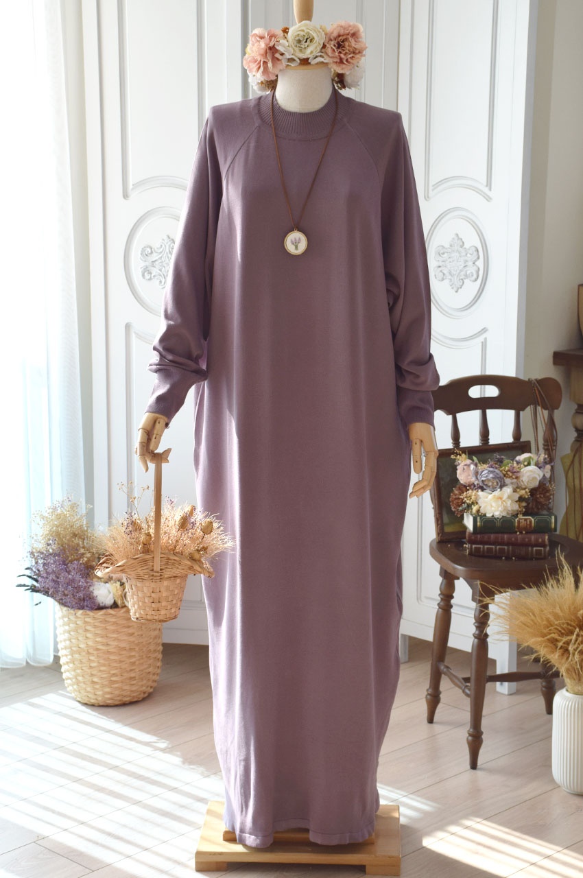 Reglan Kol Triko Elbise Mürdüm Rengi - Eminos Butik