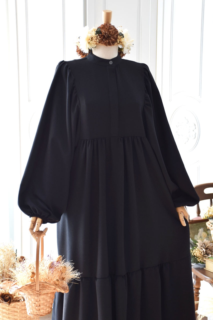 Balon Kol Model Elbise Siyah Renk - Eminos Butik