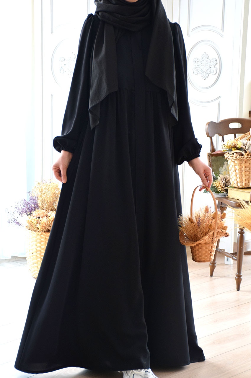 Fermuarlı Hijab Ferace Siyah Renk - Eminos Butik