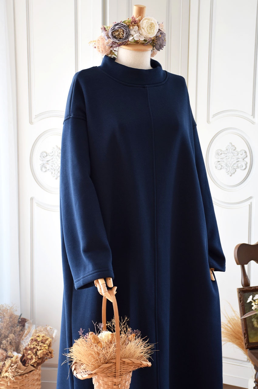 Oversize Sweet Elbise Lacivert Rengi - Eminos Butik