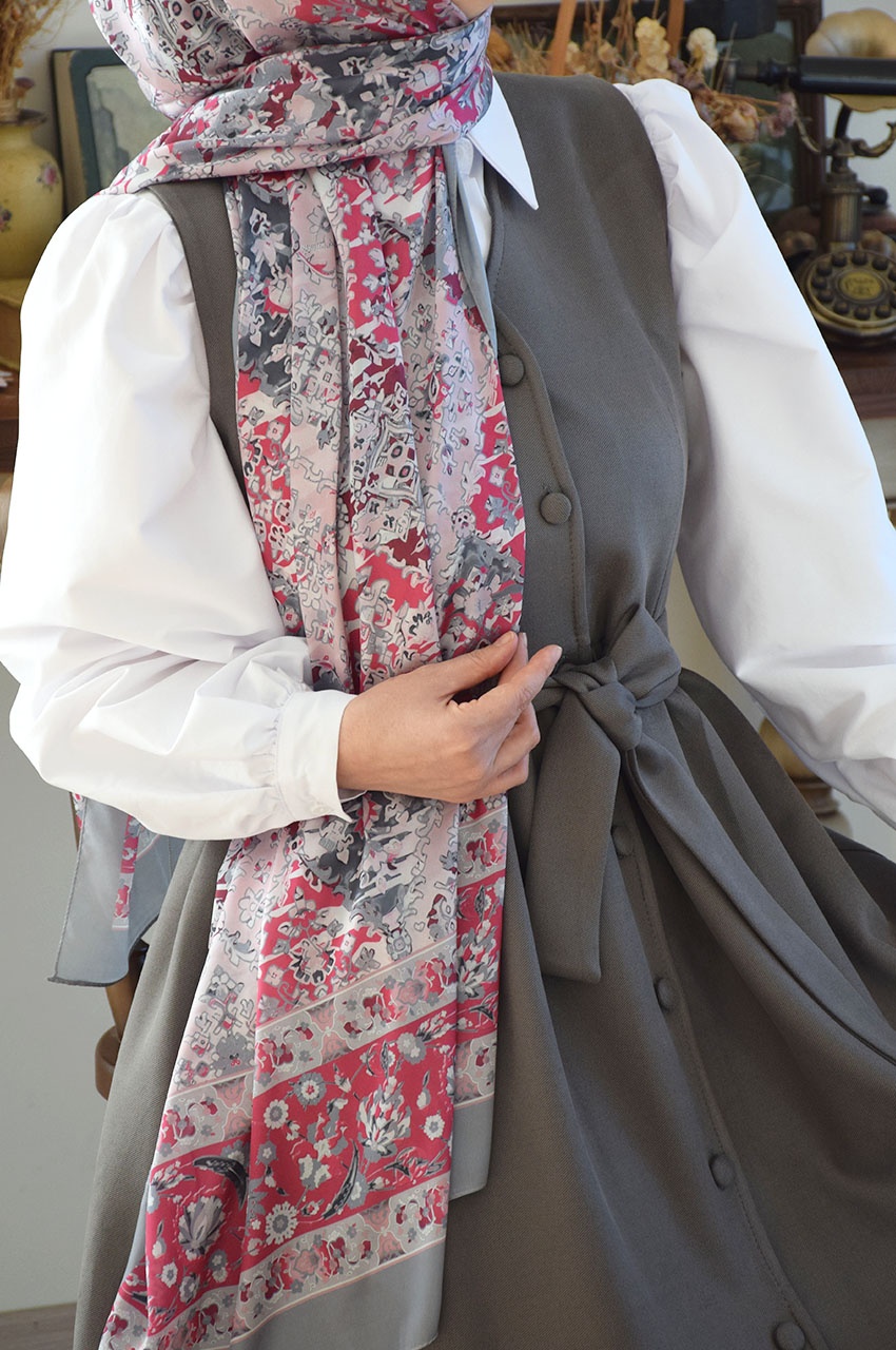 Vual Şal Gri-Pembeli - Eminos Butik